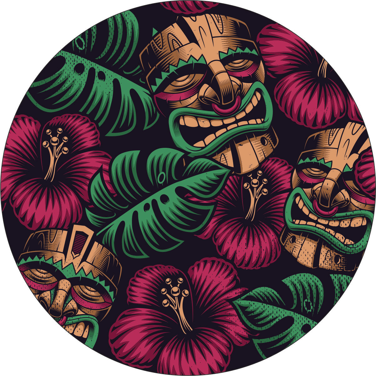 Tiki Mask Tropical Flowers Creative Spare Tire Cover | Jeep, RV, Campe ...